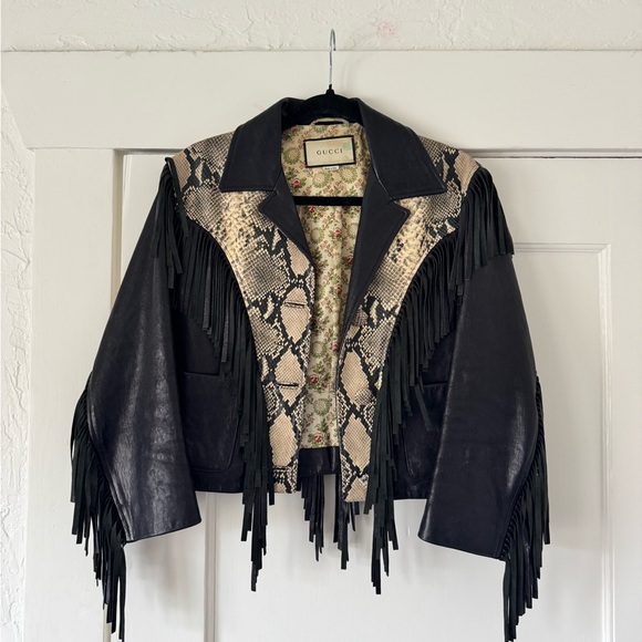 Gucci | Jackets & Coats | Rare Gucci Snakeskin Leather Fringe Jacket ...